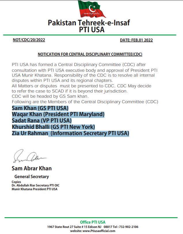 The PTI stren­­gthen accoun­tability mechanism on Overseas chapters. – VOSA
